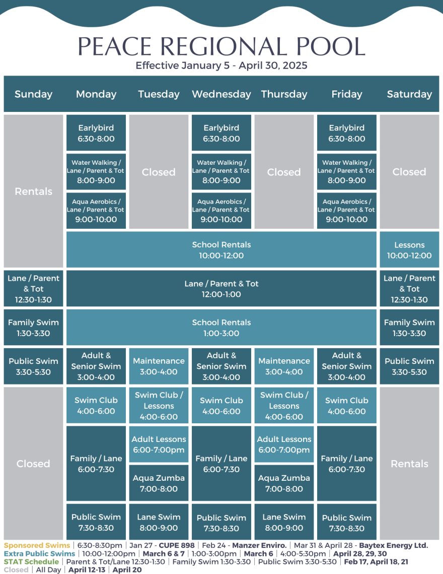 Pool Schedule | Town of Peace River